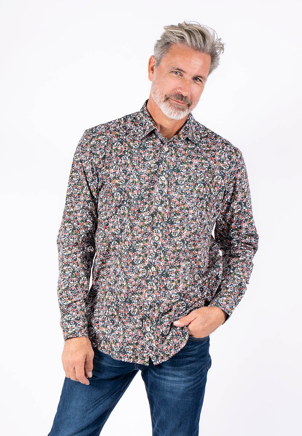 Oliver printet skjorte I grøn/rød – Preend.dk
